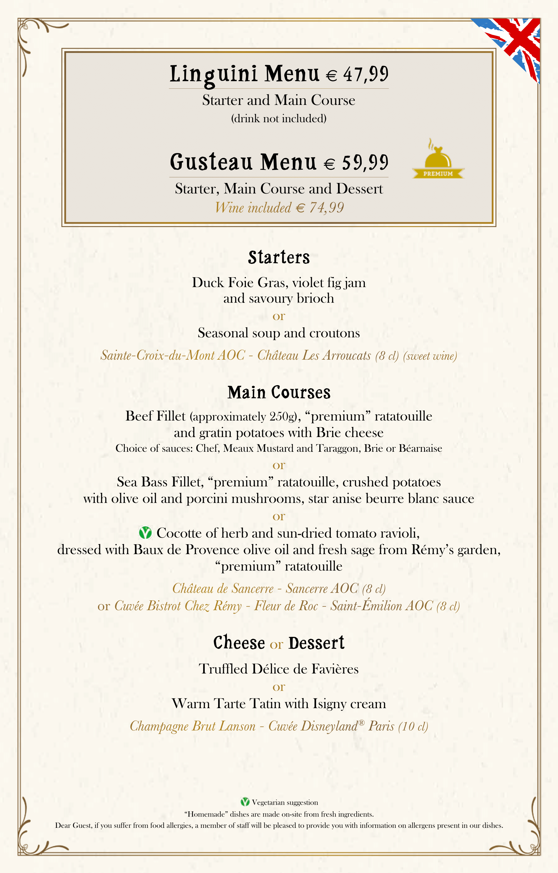 Bistrot chez Rémy Menu at Walt Disney Studios Park - Restaurants and ... Bistrot chez Rémy Menu at Walt Disney Studios Park - Restaurants and ...