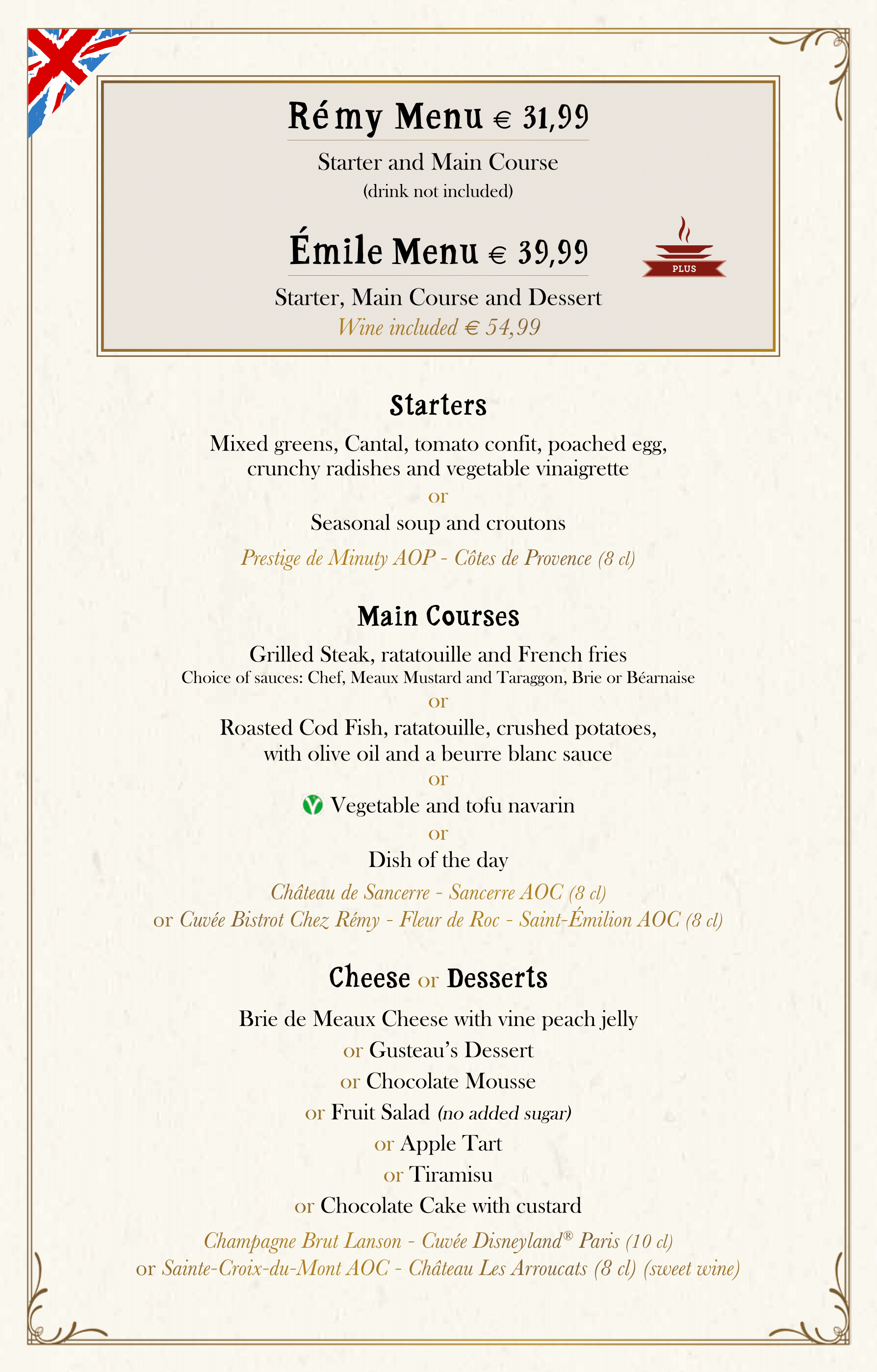 Bistrot chez Rémy Menu at Walt Disney Studios Park - Restaurants and ... Bistrot chez Rémy Menu at Walt Disney Studios Park - Restaurants and ...