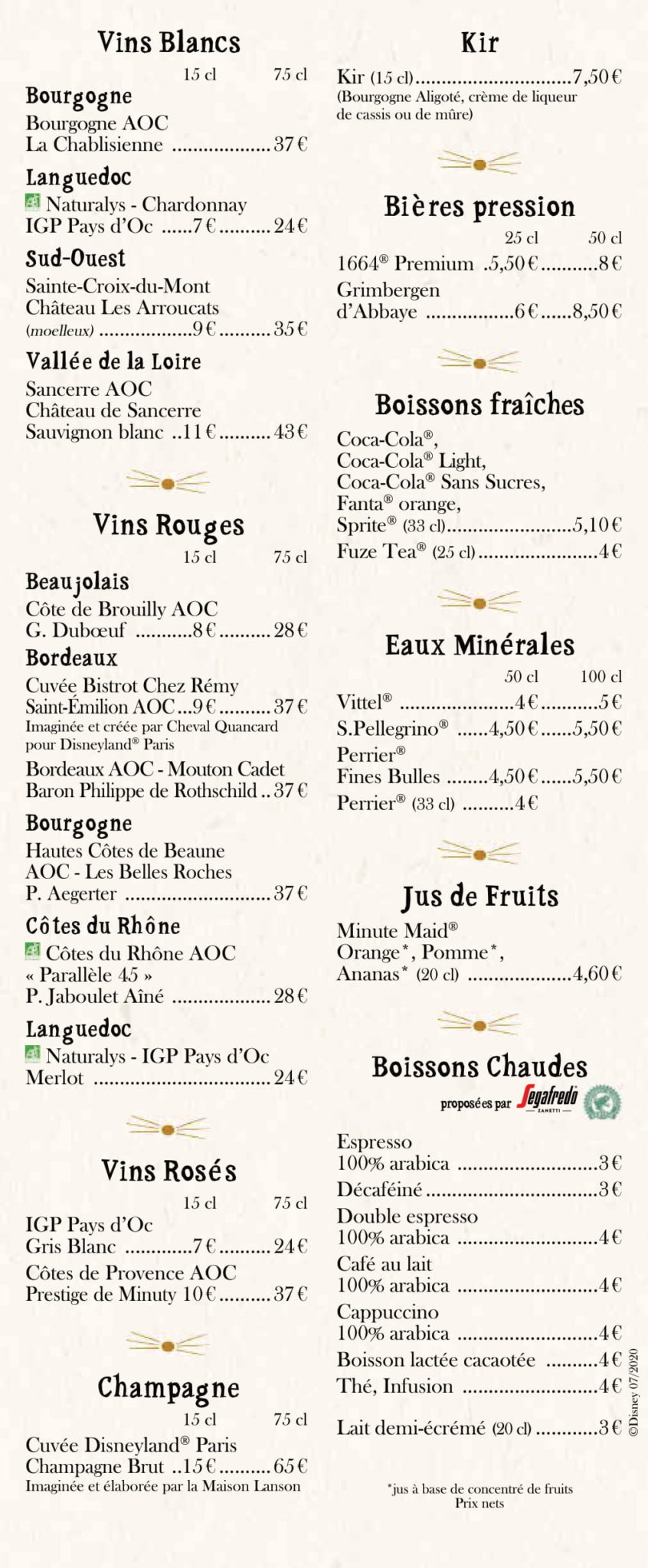 Menu du Bistrot chez Rémy au Parc Walt Disney Studios - Restaurants ...