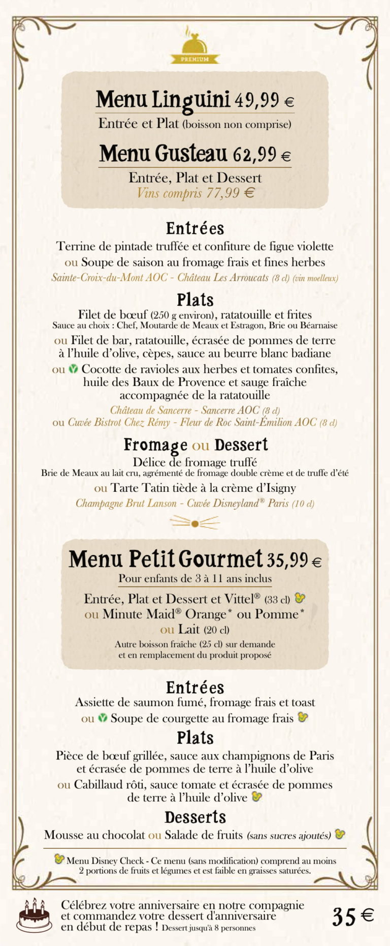 Menu du Bistrot chez Rémy au Parc Walt Disney Studios - Restaurants ...