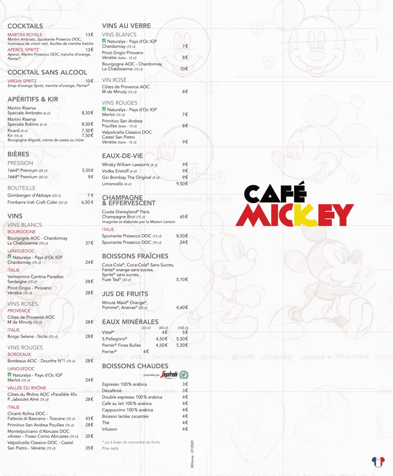 Menu du Café Mickey au Disney Village - Disney Village - Wish2Dream