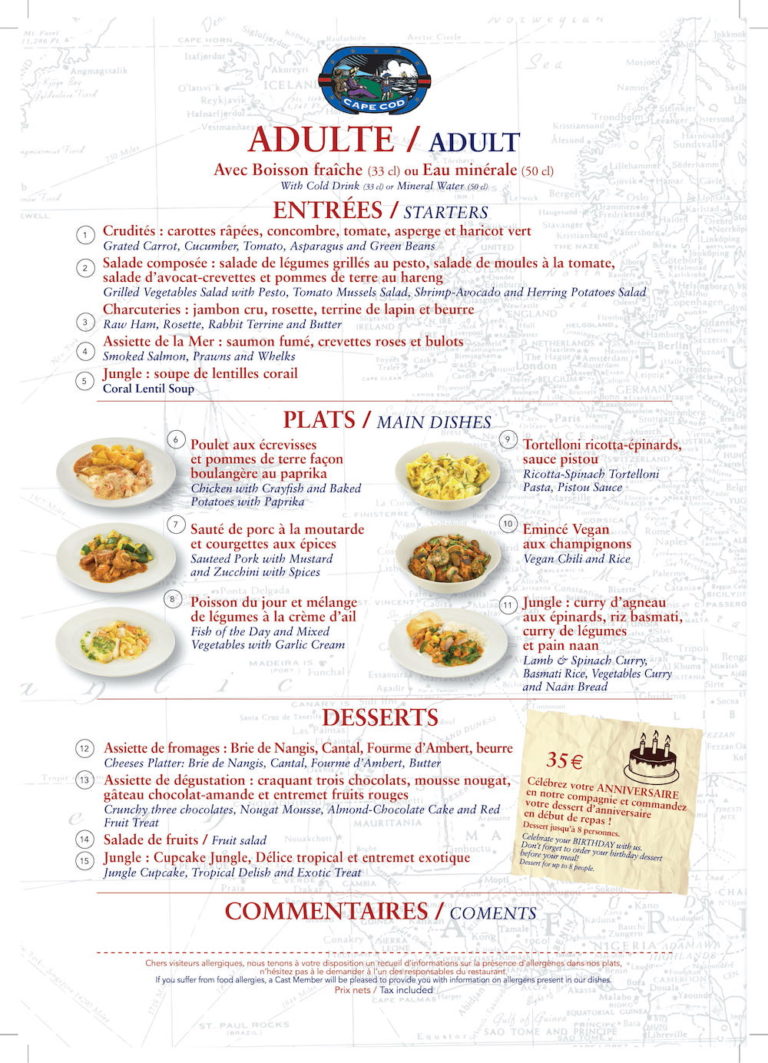 Menu du Cape Cod au Disney’s Newport Bay Club - Restaurants / Menus ...