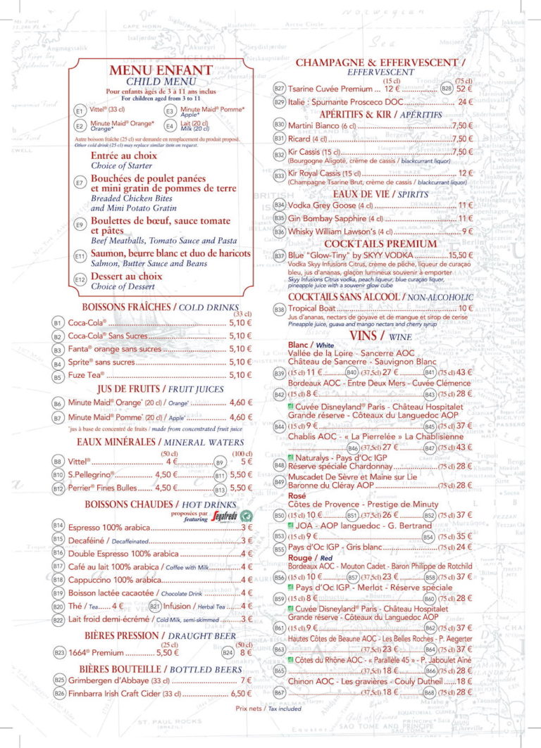 Menu du Cape Cod au Disney’s Newport Bay Club - Restaurants / Menus ...