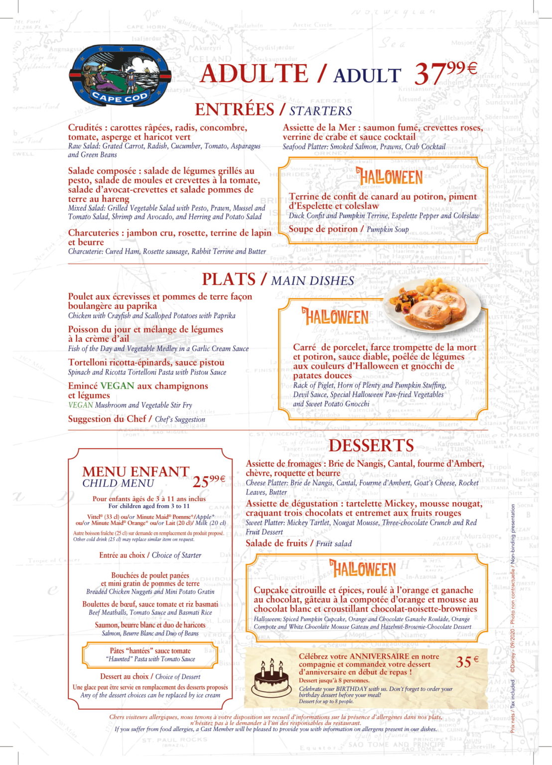 Menu du Cape Cod au Disney’s Newport Bay Club - Restaurants / Menus ...