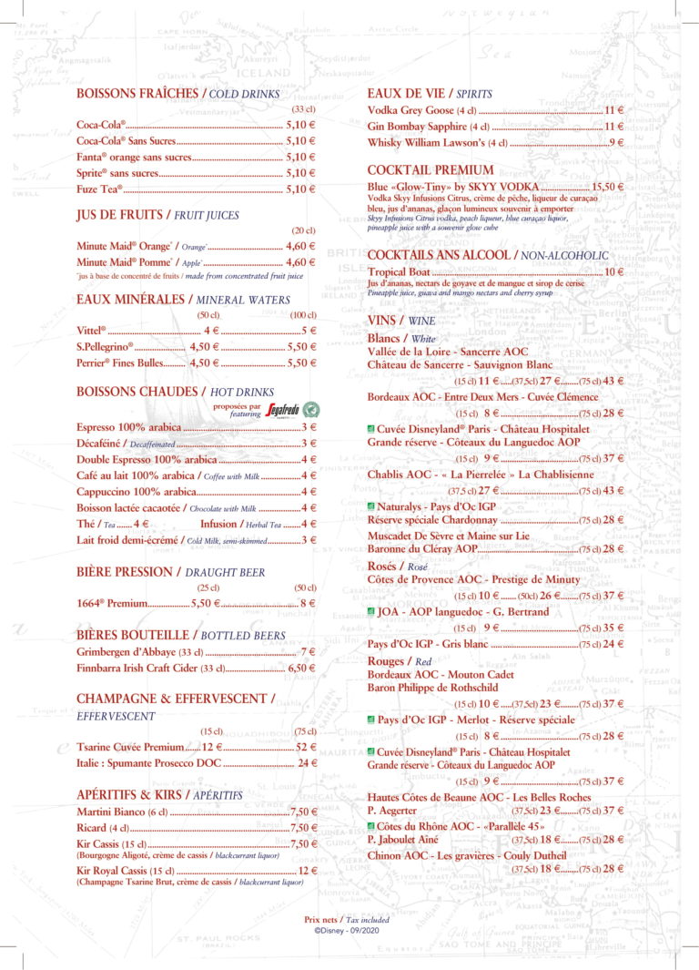 Menu du Cape Cod au Disney’s Newport Bay Club - Restaurants / Menus ...